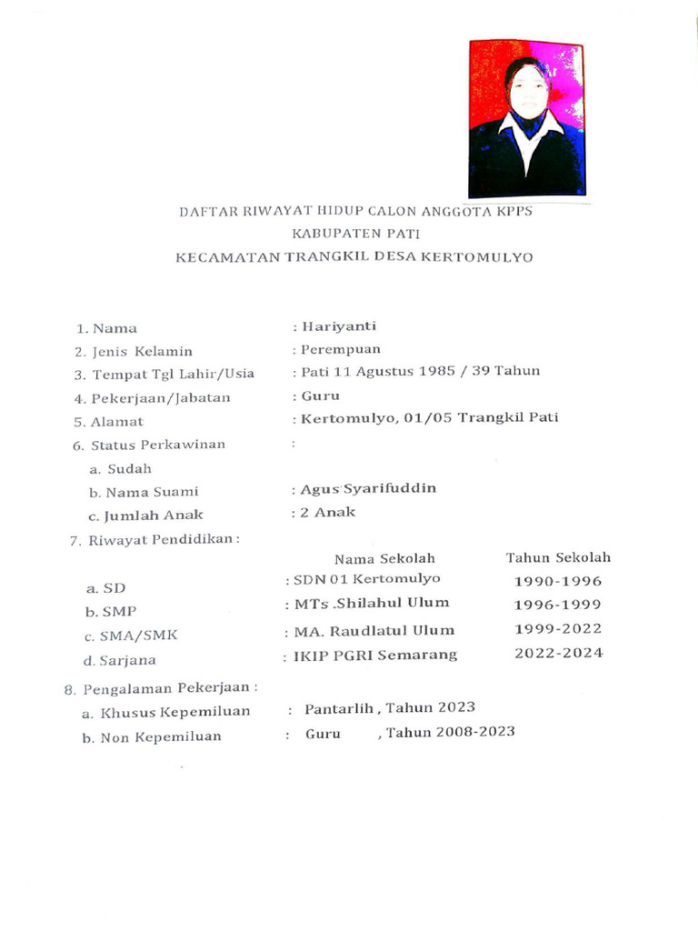 007 Tps 12 Hariyanti - Daftar Riwayat Hi Dup | PDF
