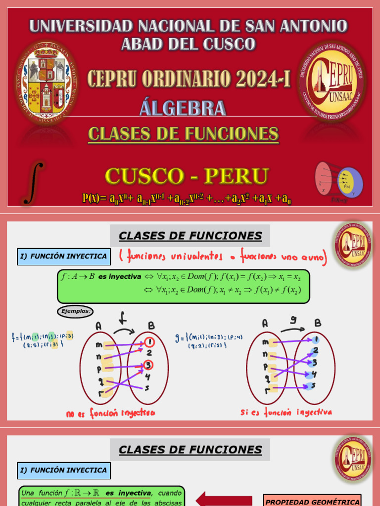 Solucionario Clases de Funciones Cepru 2024 - I | PDF