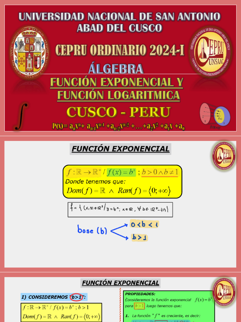 Solucionario Funci-N Exponencial y Logaritmica Cepru 2024-I | PDF
