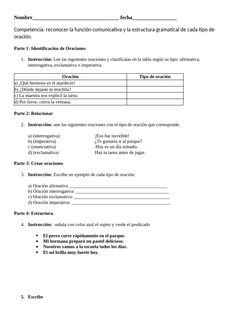 evaluacion de oracion grado cuarto | PDF evaluacion de oracion grado cuarto | PDF