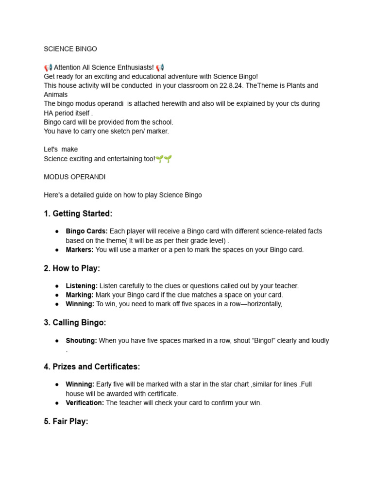 Science Bingo-1 | PDF