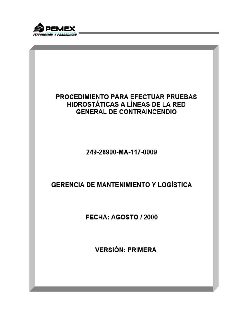9 Procedimiento para Efectuar Pruebas Hidrostáticas A Líneas de La R.C ...