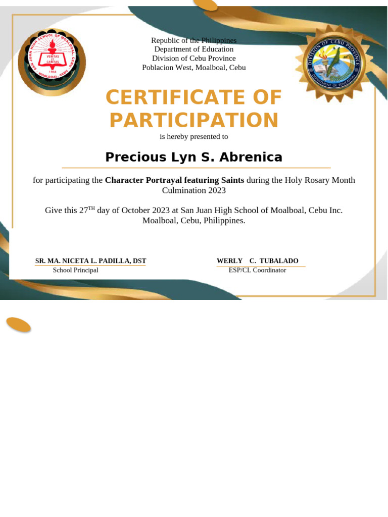 Character Portrayal Certificate | PDF