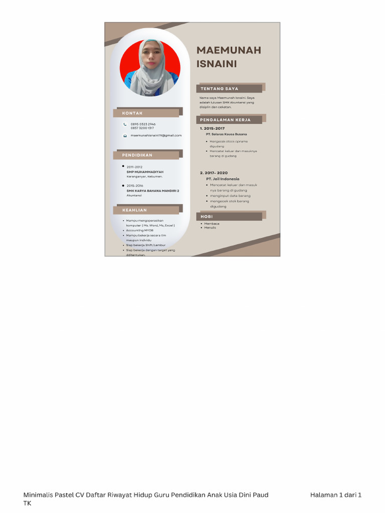 Minimalis Pastel CV Daftar Riwayat Hidup Guru Pendidikan Anak Usia Dini Pau - 20240611 - 113228 ...