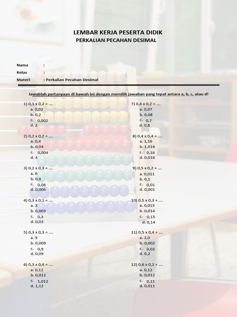 LKPD Perkalian Pecahan Desimal | PDF