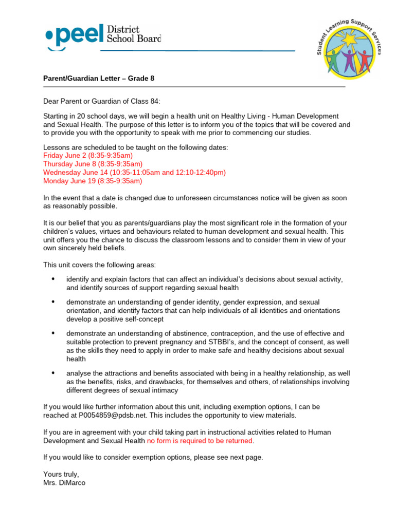Class 84 Health Letter | PDF