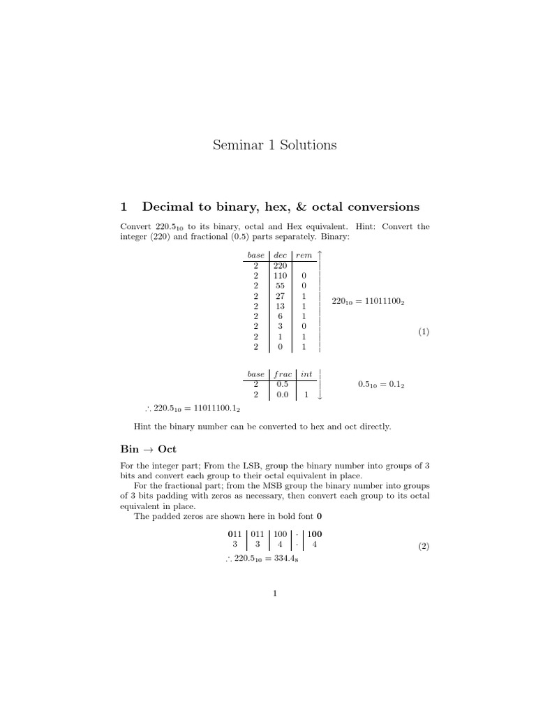 Seminar 1 Select Solutions | PDF