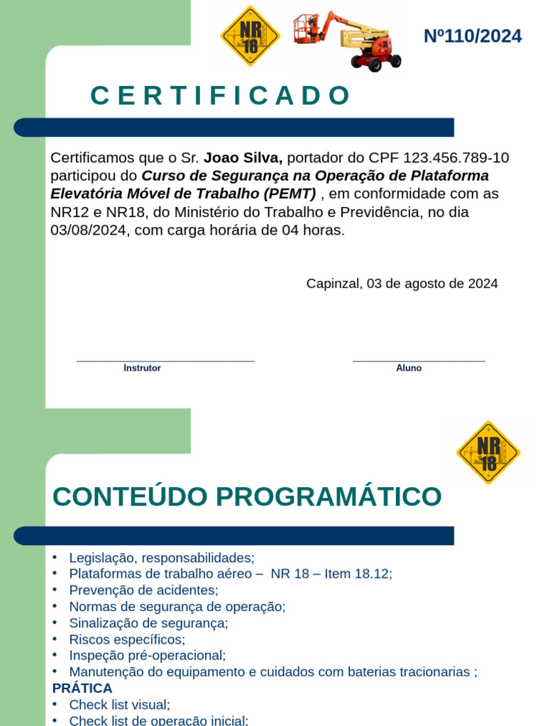 Certificado NR18 Certo-PEMT | PDF