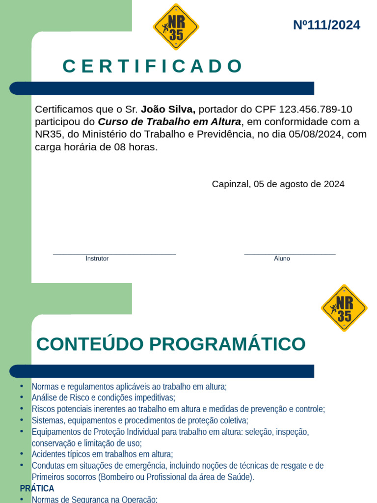 Certificado NR35 Certo-2 Particular | PDF