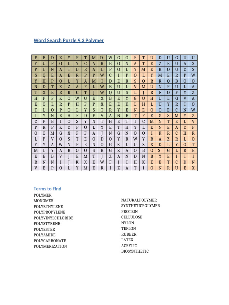 Word Search Puzzle Polymers | PDF