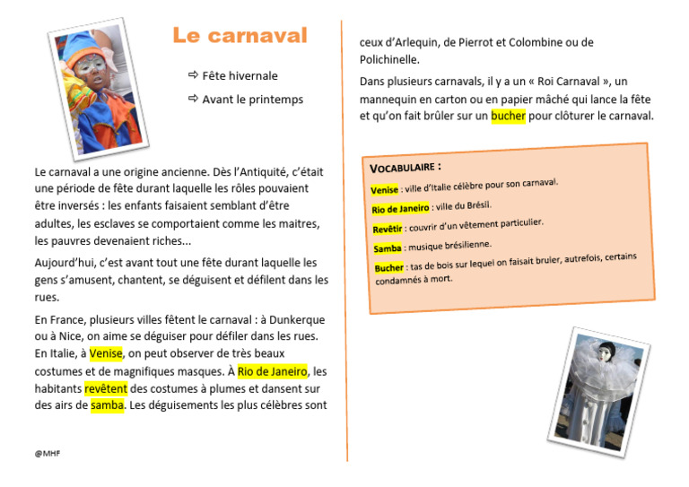 CE1 S1P4 Texte Le Carnaval | PDF