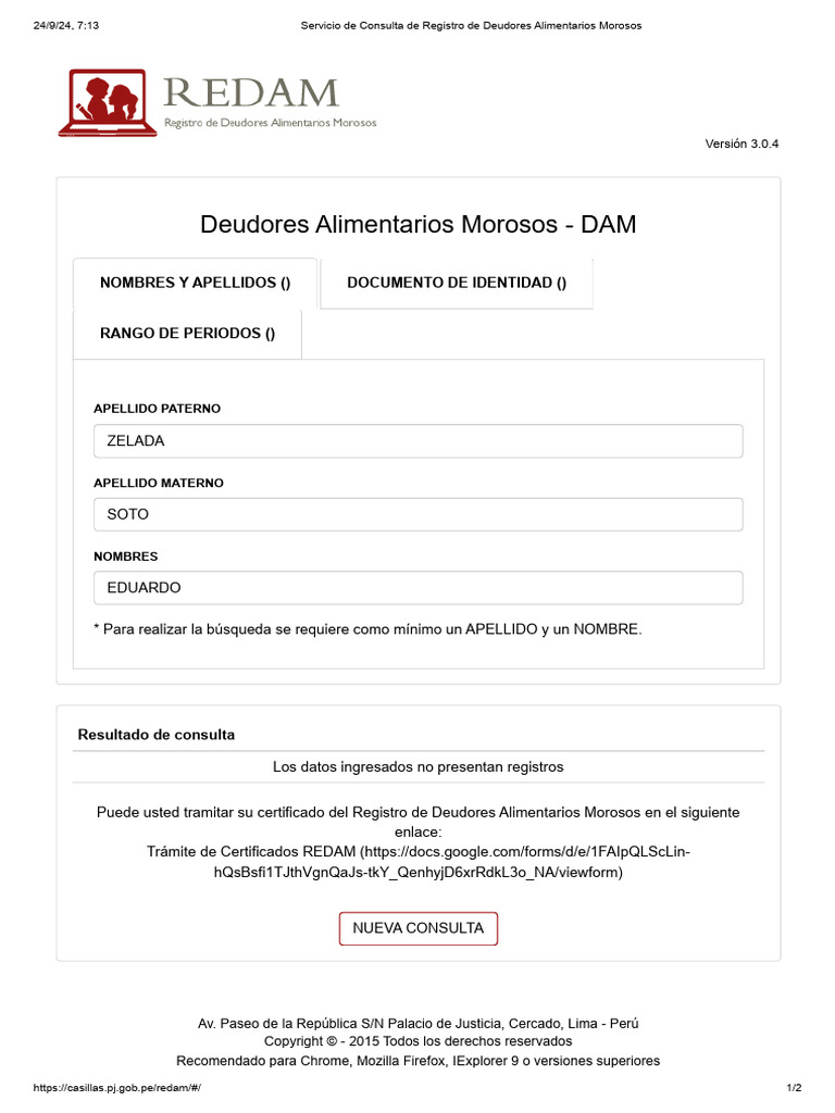 Servicio de Consulta de Registro de Deudores Alimentarios Morosos | PDF