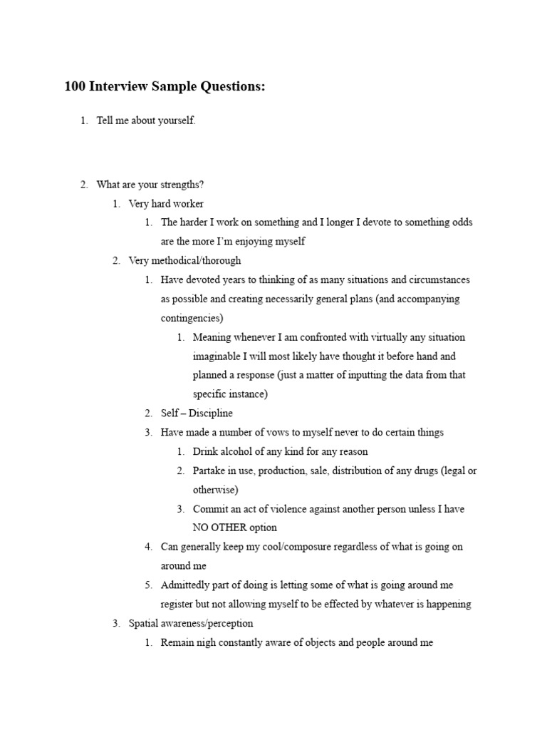 100 Interview Sample Questions | PDF
