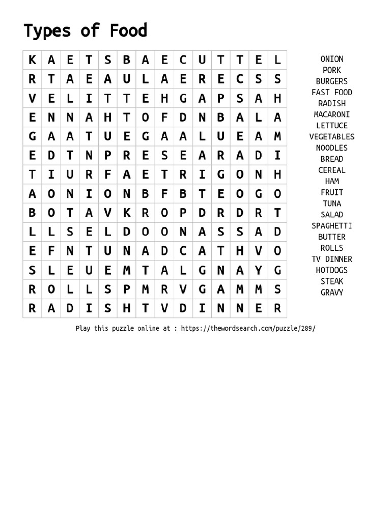 Thewordsearch Com Types of Food 289 | PDF