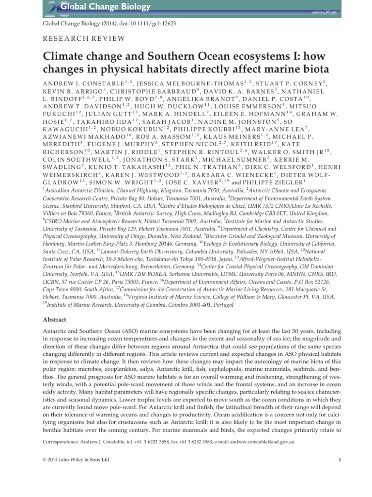 Climate Change and Southern Ocean Ecosystems I. How | PDF