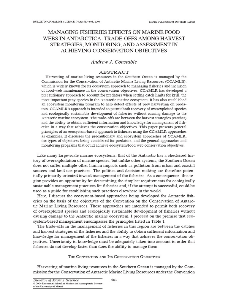 Managing Fisheries Effects On Marine Food | PDF