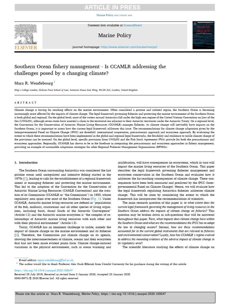 Southern Ocean Fishery Management - Is CCAMLR Addressing The | PDF