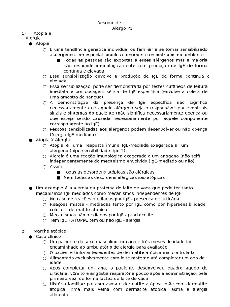 Resumo de Alergo - p1 | PDF