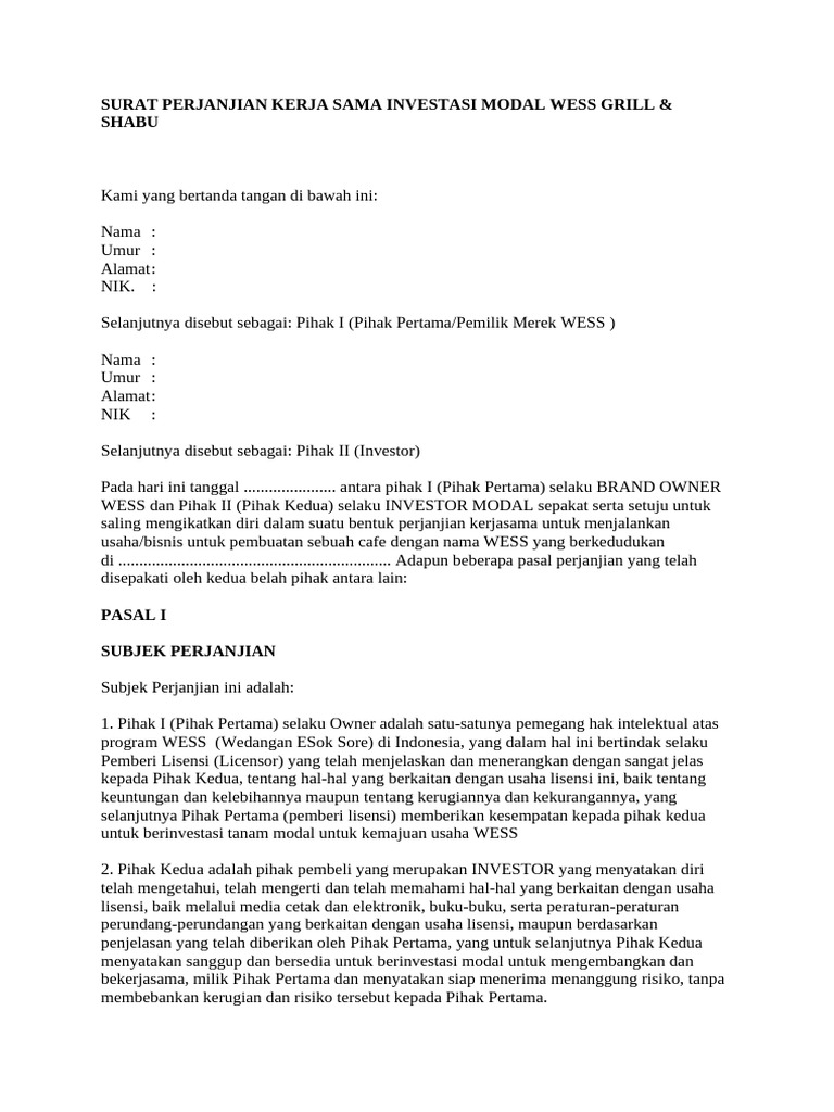 MOU Wess Investasi Juta | PDF