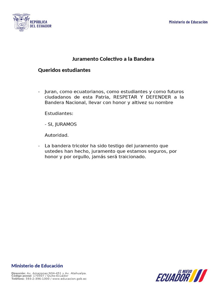Juramento Colectivo A La Bandera | PDF