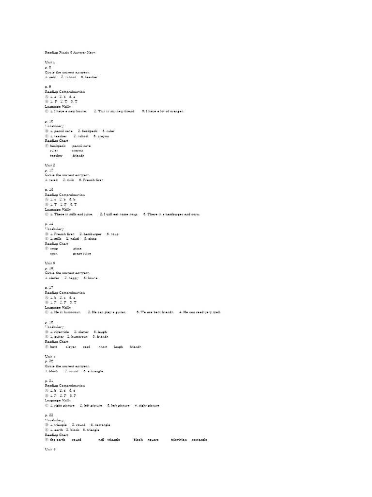 Reading Picnic 3 SB Answer Keys | PDF | Reading Comprehension