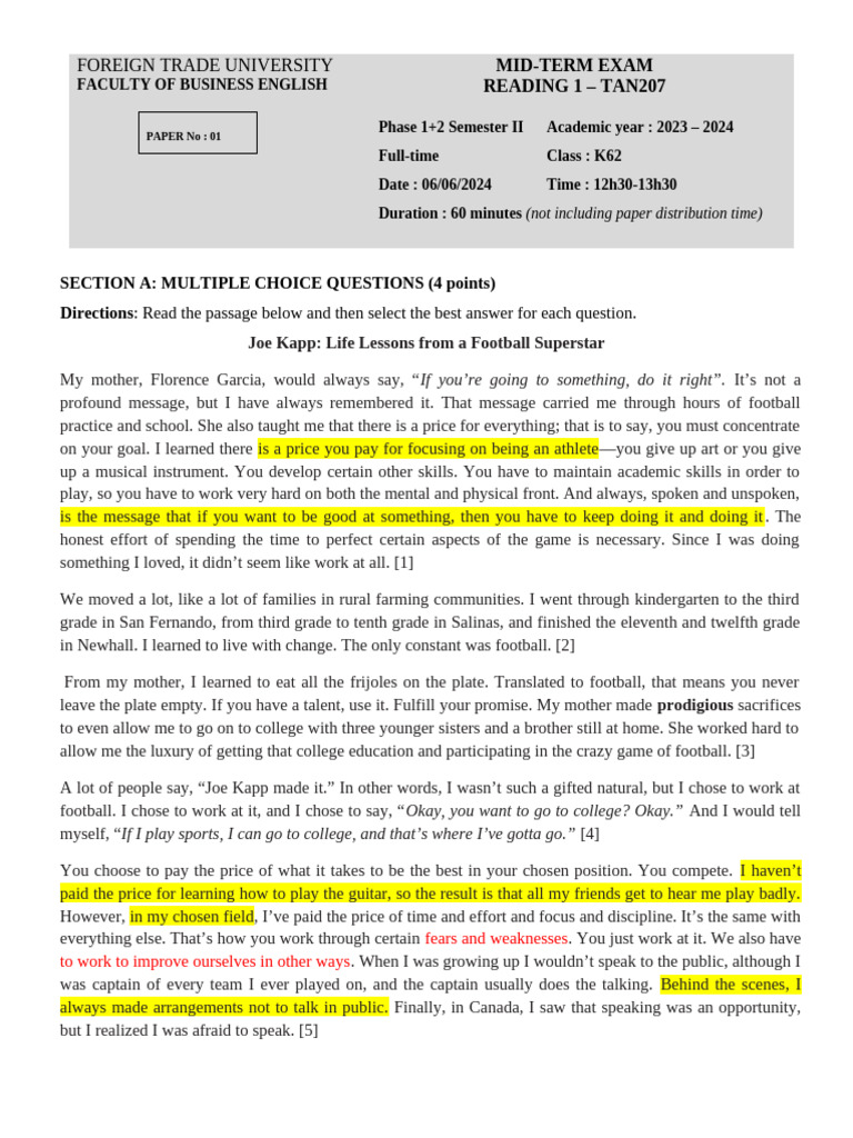 Midterm Exam Anh 02 | PDF