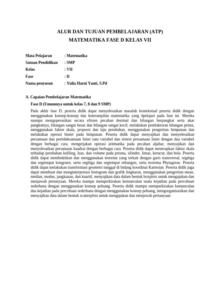 Alur Dan Tujuan Pembelajaran (Atp) | PDF