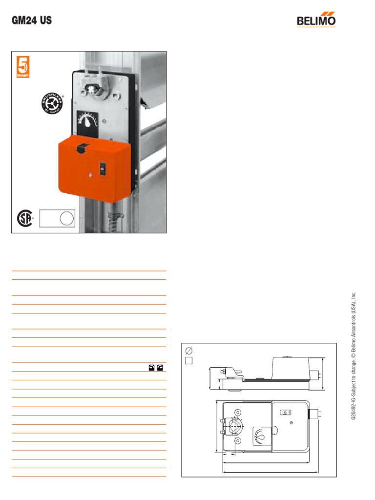 GM24 US Technical Data Sheet - Submittal | PDF | Switch | Actuator