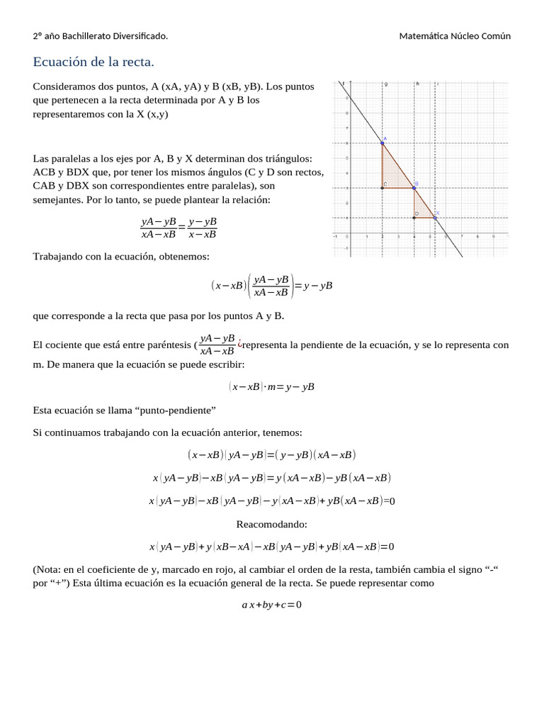 Ecuación de La Recta - Resumen | PDF