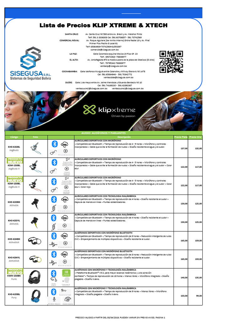 Lista de Precios Klip & Xtech - Oro | PDF | USB | Bluetooth
