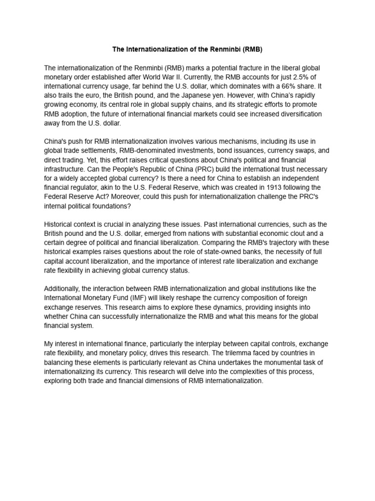 The Internationalization of The Renminbi (RMB) | PDF