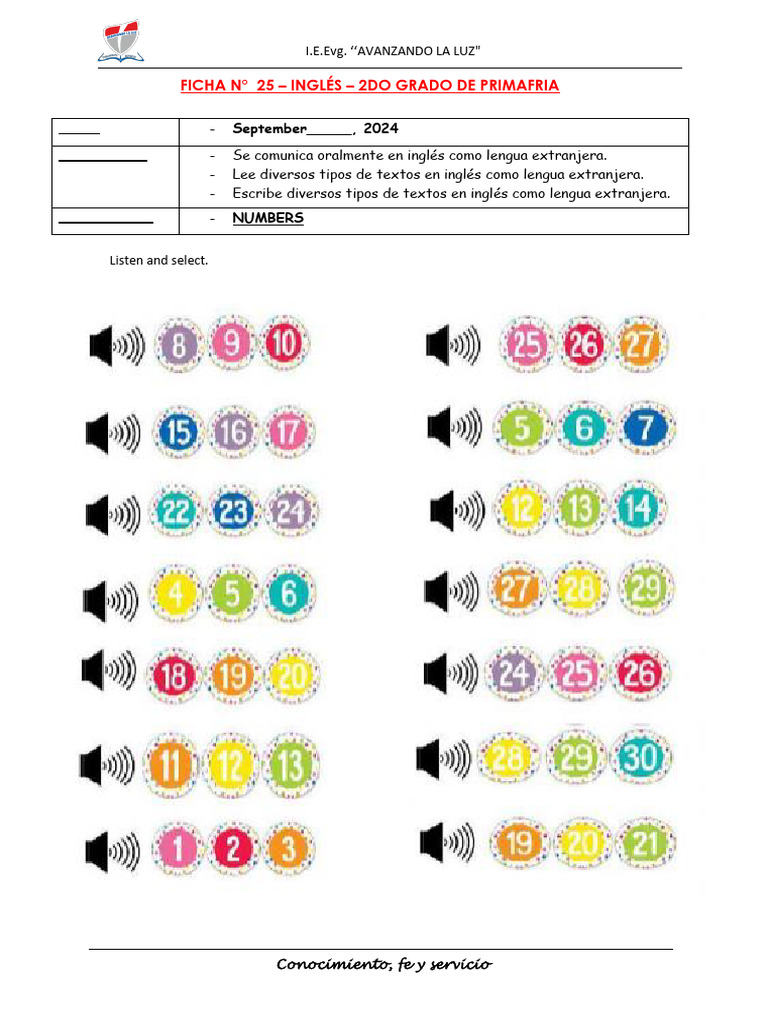 Ficha 25 - 2do Pri. - Inglès | PDF