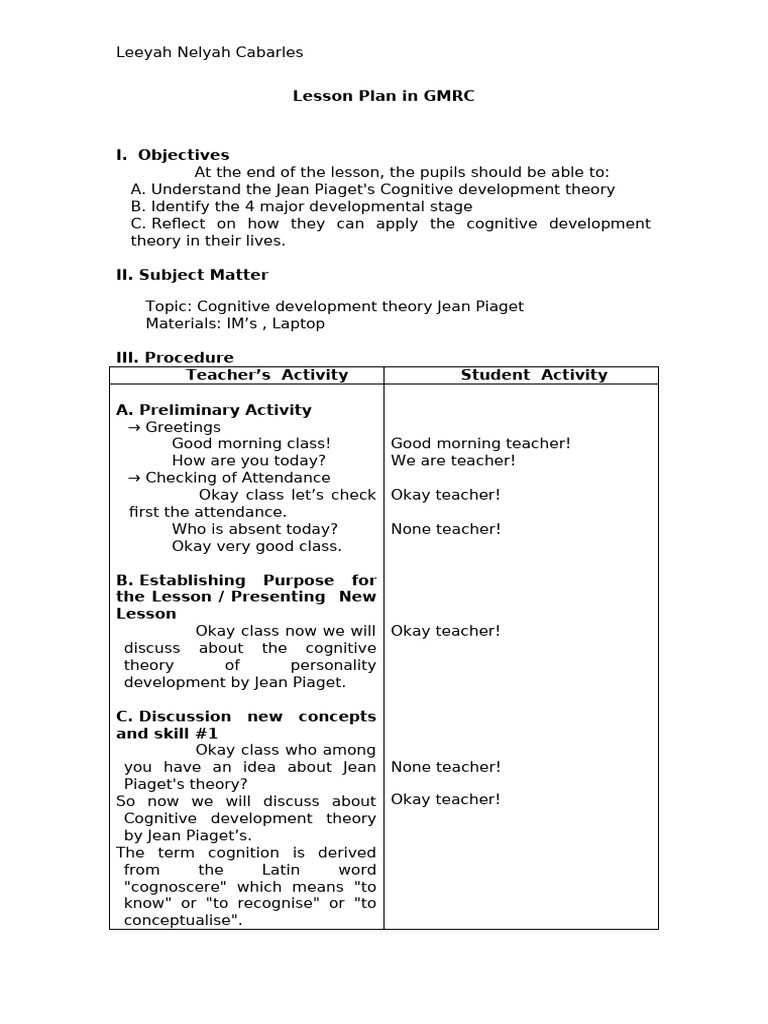 Lesson Plan in GMRC.1707233837297 | PDF | Thought | Reason