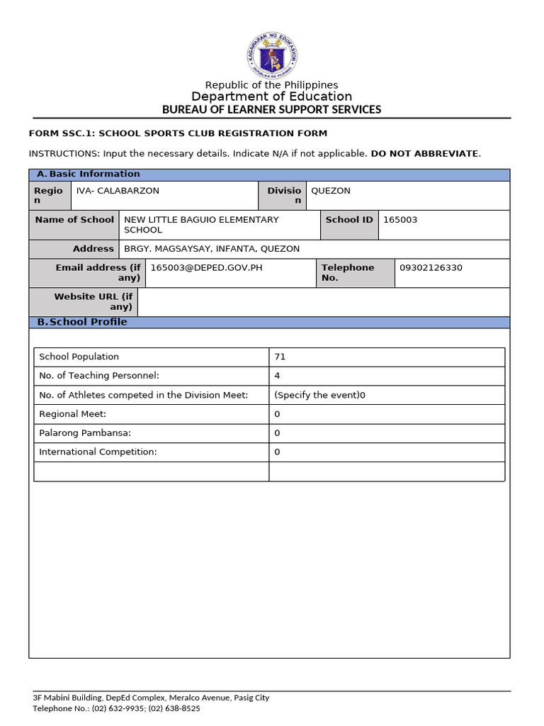 SSC 2024 Sports Club Registration Form | PDF