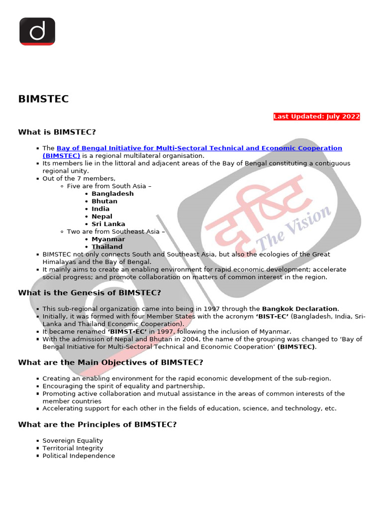 What Is BIMSTEC? | PDF