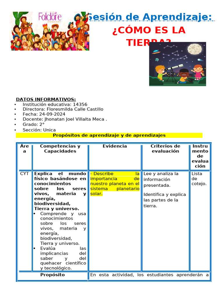 1° Sesión Día 4 Cyt Cómo Es La Tierra 2 | PDF