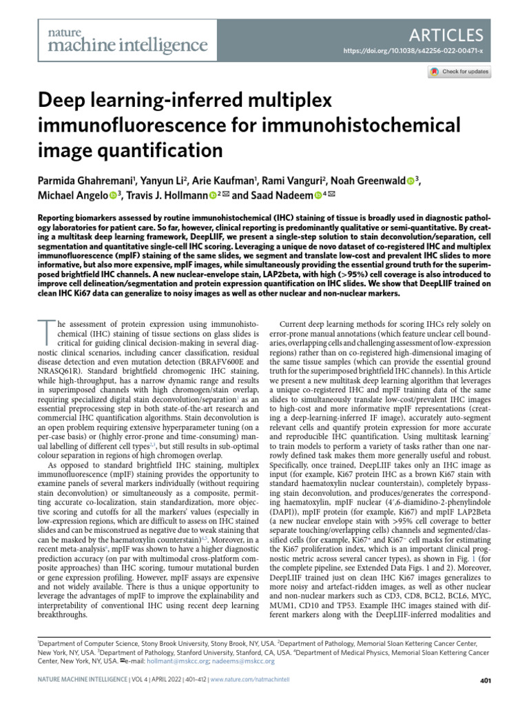 Deep Learning-Inferred Multiplex Immunofluorescence For ...