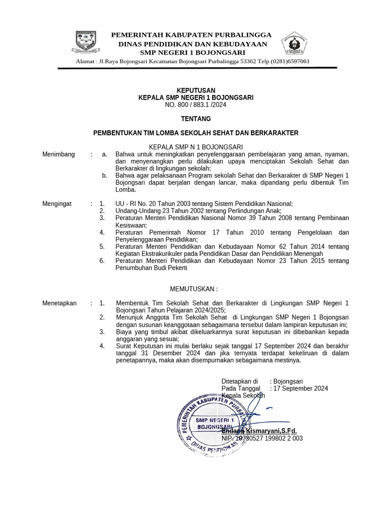 SK-Tim Lomba Sekolah-sehat-di-Lingkungan-Satuan-Pendidikan | PDF