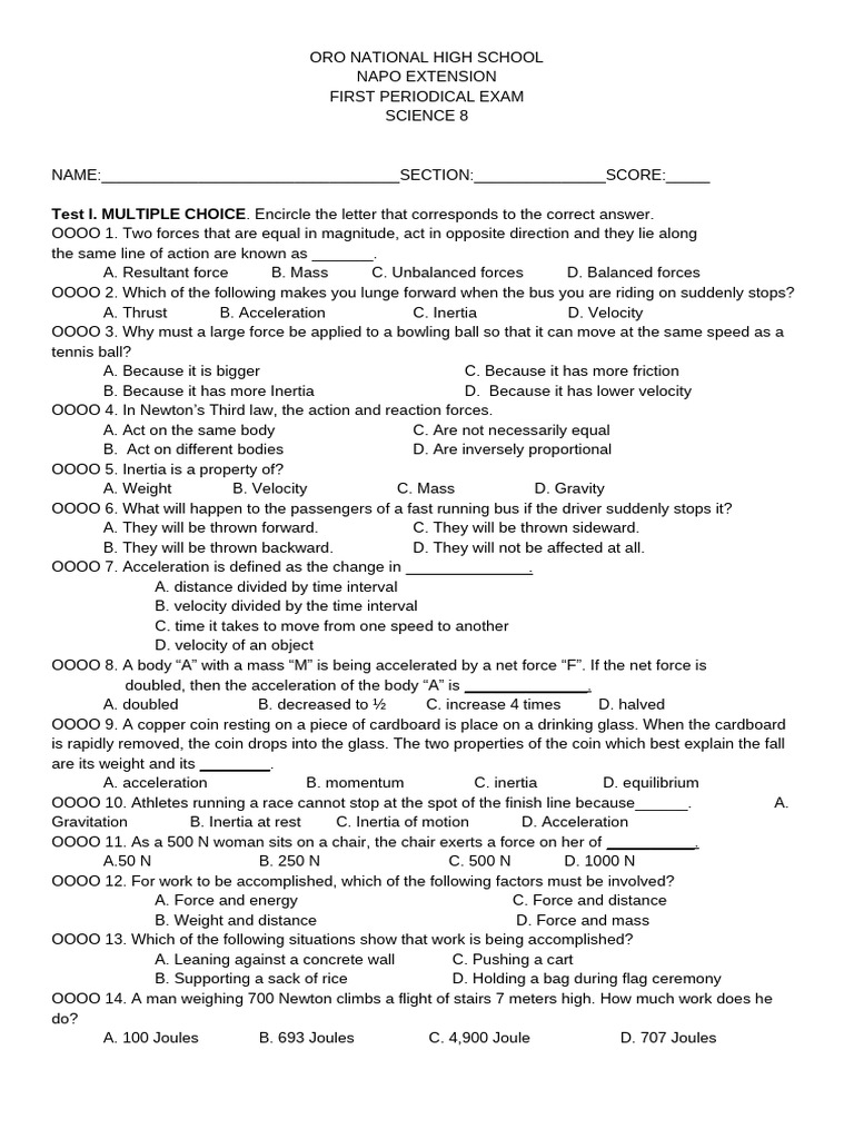 First Periodical Exam Science 8, 2024-2025 | PDF