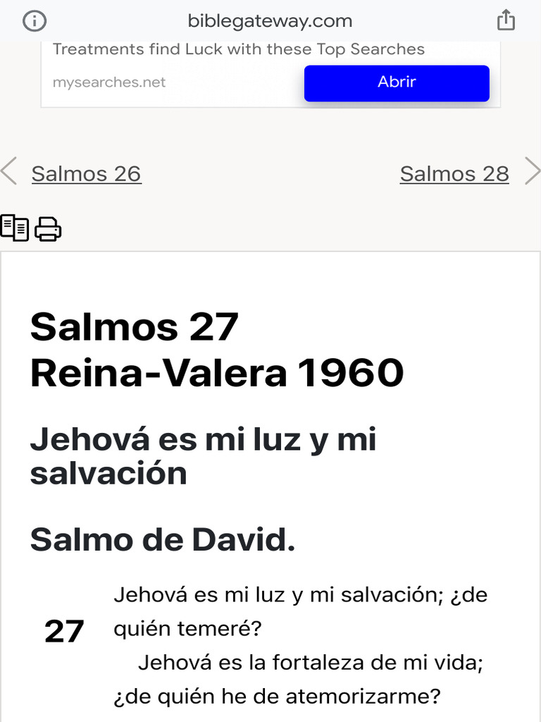 Salmos 27 RVR1960 - Jehová Es Mi Luz y Mi Salvación - Bible Gateway | PDF