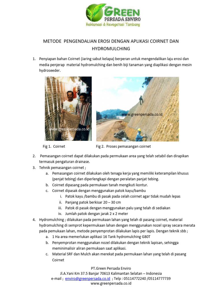 Metode Pengendalian Erosi Dengan Aplikasi Coirnet Dan Hydromulching | PDF