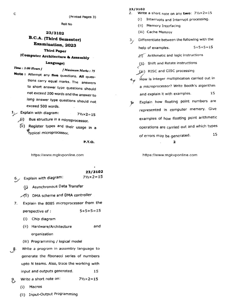 Bca 3 Sem Computer Architecture and Assembly Language 3102 2023 | PDF