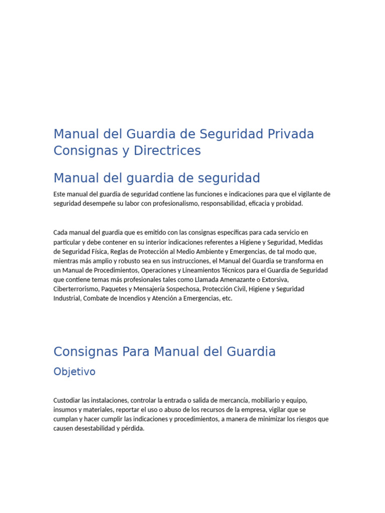 Manual Del Guardia de Seguridad Privada Consignas y Directrices | PDF
