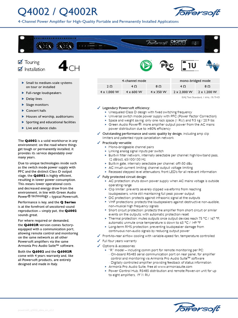 Powersoft q4002 Data en v2.2 | PDF