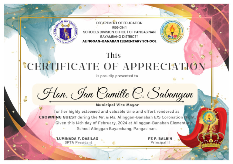 Certificate of Appreciation Crowning Guest | PDF
