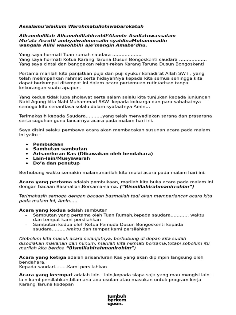 Teks MC Arisan | PDF