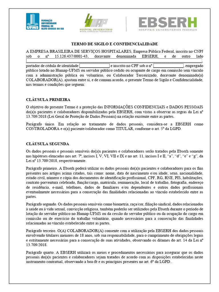 Termo de Sigilo e Confidencialidade Lgpd | PDF