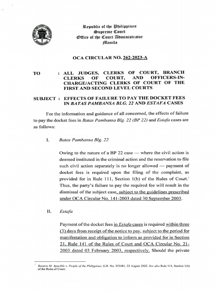 OCA Circular No. 262 2023 A | PDF