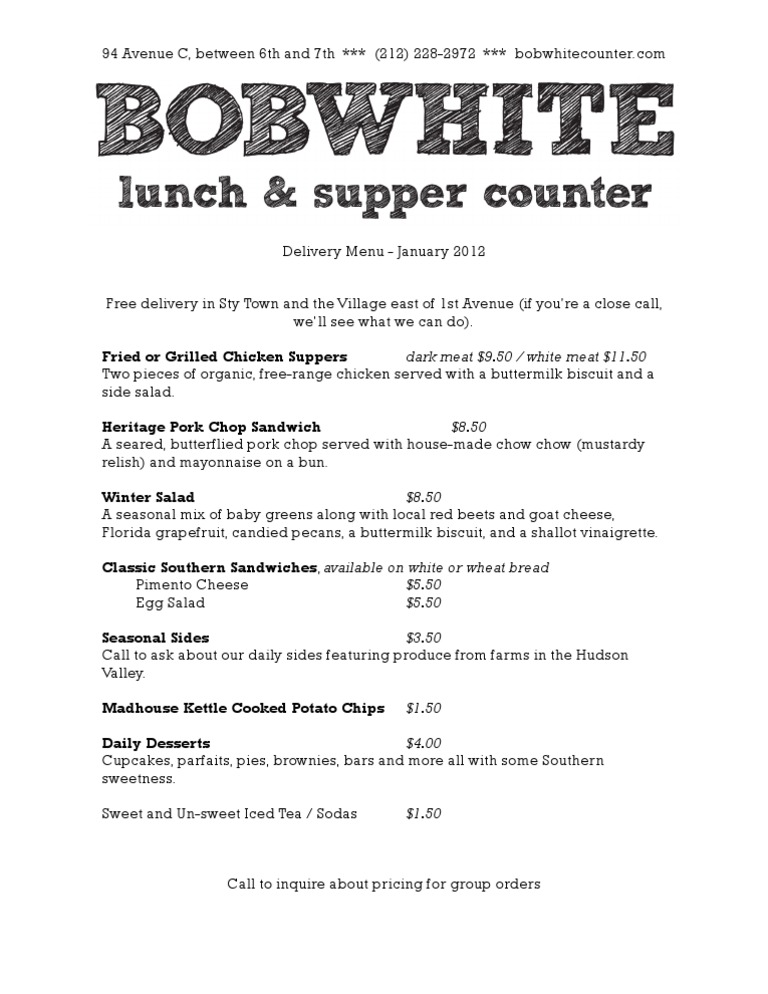 BWC Takeout Menu | PDF | Cooking, Food & Wine