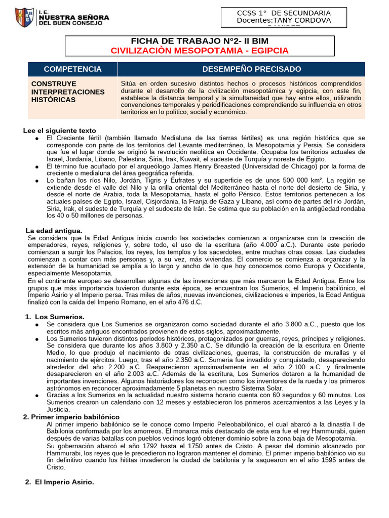 FTN°2 - CCSS - 1°sec. - II BIMESTRE | PDF